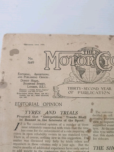 THE MOTOR CYCLE Magazine Nov 15 1934 – Motorcycle Touring & Show Week £ ...