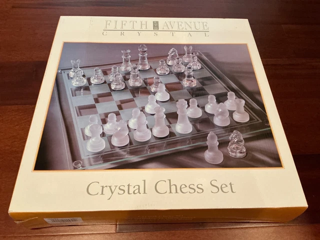 FIFTH AVENUE CRYSTAL Chess Set in Original Box 14x14 32 Pieces NEW £15. ...
