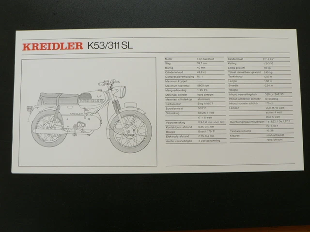 KREIDLER K53-311 SL Technical Infocard Bromfiets,Moped,Mofa EUR 7,99 ...