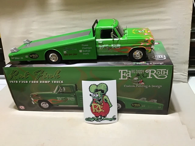 RAT FINK / Ed Roth Ford F-350 Diecast Ramp Truck Car Hauler 1/18 Acme ...