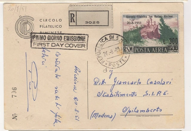 STORIA POSTALE SAN Marino cartolina raccomandata 1 giorno S.Marino ...