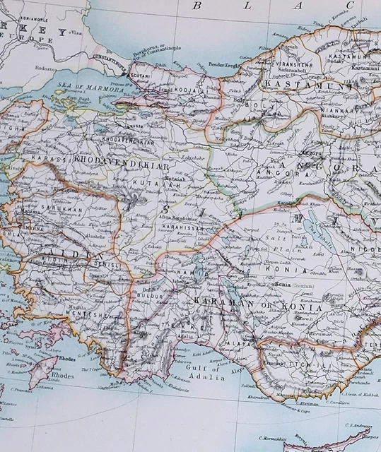 1897 MAPPA ANTICA Turchia IN Asia Arabia Cipro Aidin Kastamuni Sivas ...