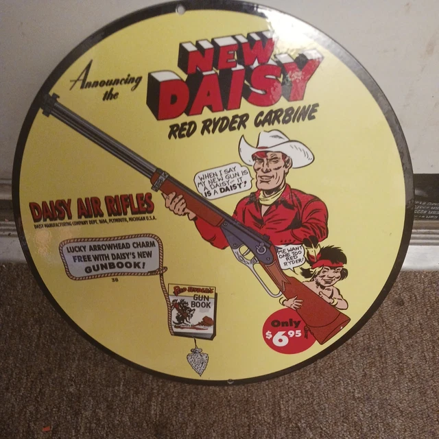 VINTAGE DAISY RED Rider Carbine Air Rifle Advertising Porcelain Sign ...
