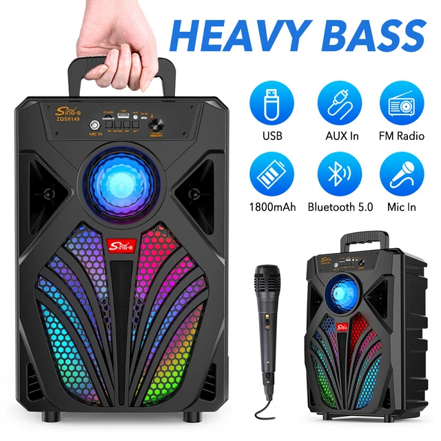 8& WIRELESS BLUETOOTH Portable Speaker with Mic Subwoofer Party Karaoke FM LED £22.99 - PicClick UK