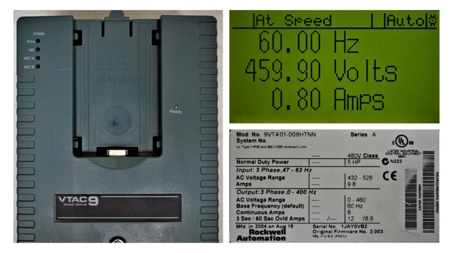 VTAC HVAC ROCKWELL Automation 5HP, 9VT401-008HTNN 480 VAC Ver. 2.003 ...