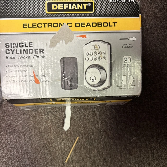 DEFIANT SINGLE CYLINDER Castle Electronic Keypad Deadbolt Satin Nickel ...