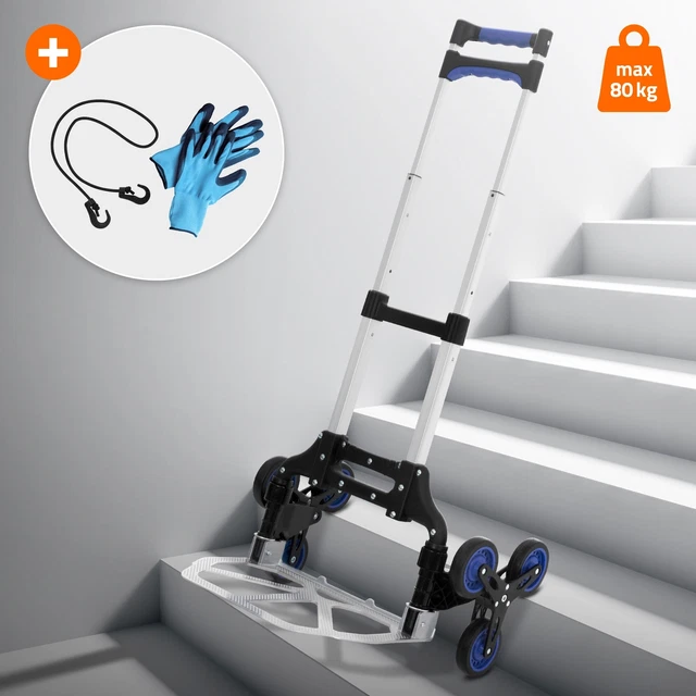 DIABLE À ESCALIER pliable 6 roues en aluminium+gants et sangle de ...