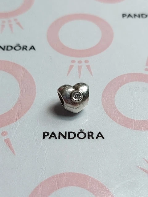 GENUINE PANDORA SILVER 💕Heart with Clear 💕 CZ Stones Charm 925 ALE £17. ...