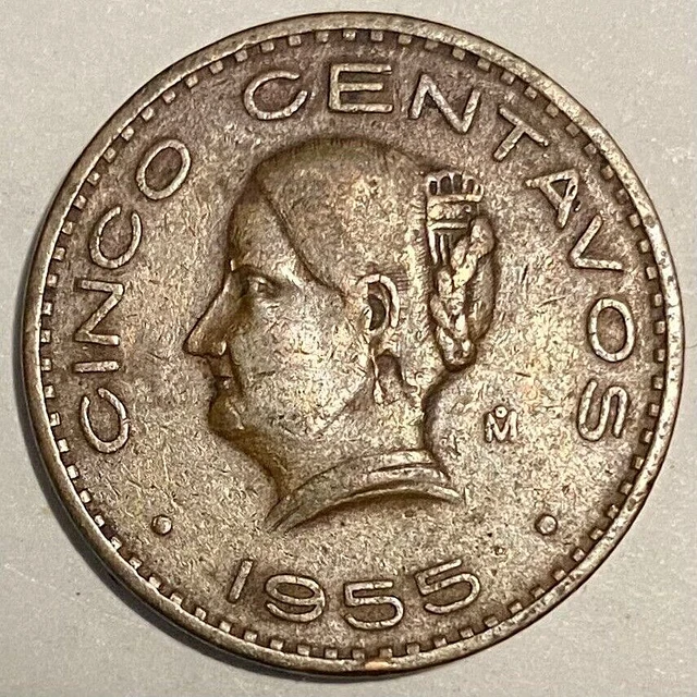 1955 MEXICO ESTADOS UNIDOS MEXICANOS 5 Cinco Centavos Copper Coin $2.17 ...