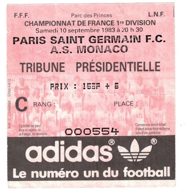 TICKET BILLET COLLECTION Football PSG Paris - AS Monaco 10/09/1983 EUR ...