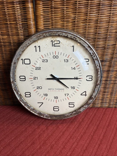 VINTAGE SETH THOMAS Cordless Industrial School Military Wall Clock Domed Glass £17.82 - PicClick UK