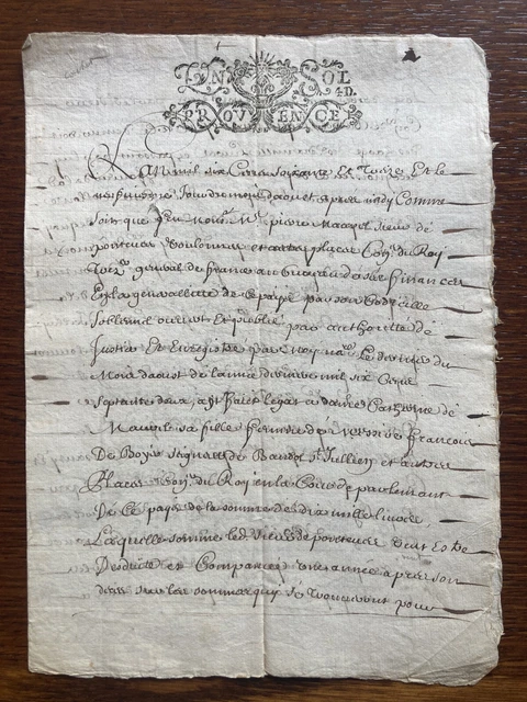 BEAU DOCUMENT ORIGINAL notarié de 1673 signé XVII siècle Provence EUR 5 ...