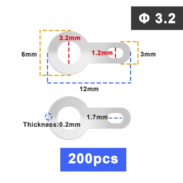 200PCS CRIMP RING Terminal 3.2mm Solder Tag Lug Plate Bare Ring ...