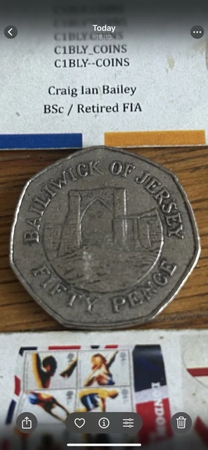 OLD STYLE LARGE BAILIWICK OF JERSEY GROSNEZ CASTLE 1990 CIRCULATED 50p ...