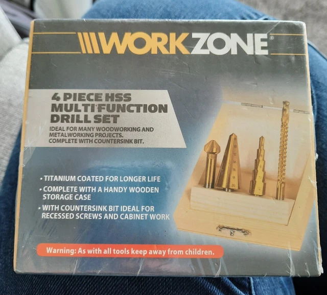 WORKZONE 4 PIECE HSS Multi-function Drill Set In A Woden Box - BNIB ...