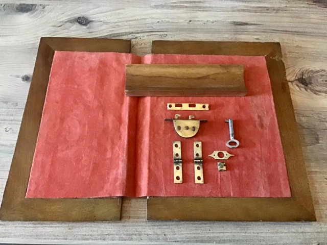 ANTIQUE WRITING SLOPE Parts Lock & Keep + Key, Hinges , Boards Catch ...
