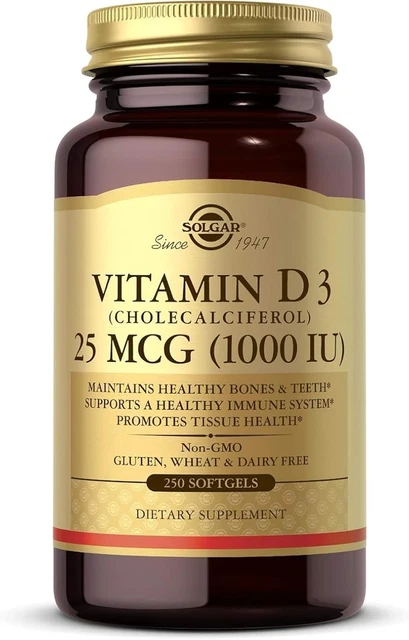 SOLGAR VITAMIN D3 1000 IU Softgels 250 Pack - Supports Immunity, Bones ...