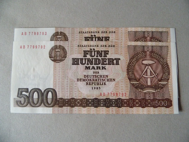 ORIGINAL! 2X 500,- Mark DDR Geld Schein fortlaufende Nr. f ...