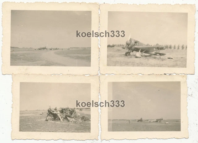 4 FOTOS FELDFLUGPLATZ an der Ostfront Messerschmitt Me 109 Flugzeuge ...