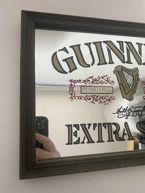 VINTAGE GUINNESS EXTRA Stout Mirror Man Cave Home Bar Pub Read ...