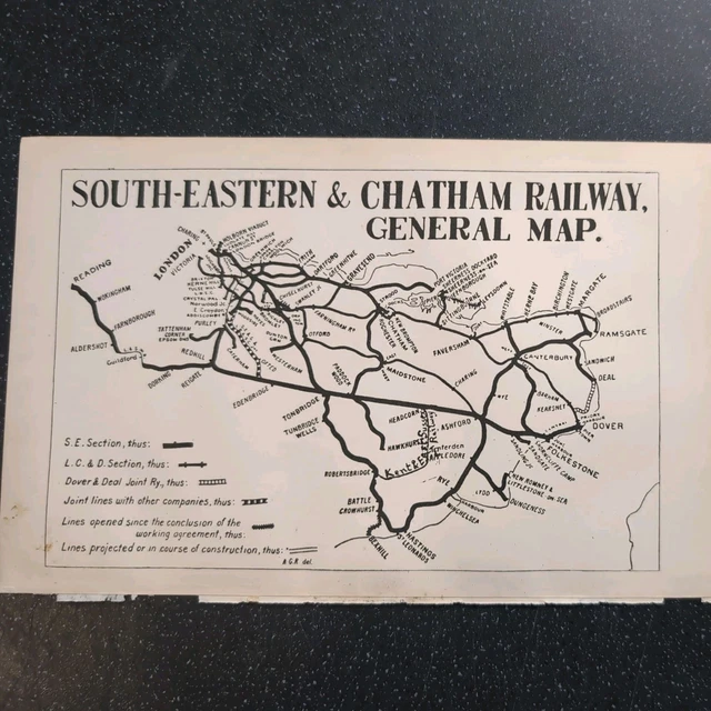 ORIGINAL 1906 RAILWAY map of South Eastern and Chatham Railway General ...