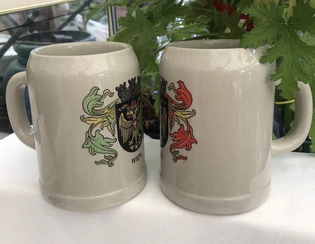 BEER TANKARDS/STEINS 2, grey stoneware with Vienna town logo, German ...