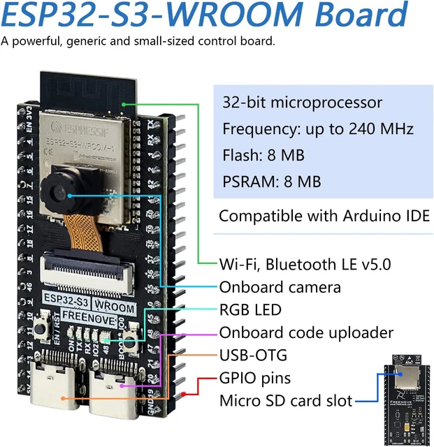 Freenove Esp32 S3 Wroom Cam Board Compatible With Arduino Ide Onboard Came 38 03