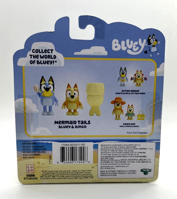 BLUEY MERMAID TAILS Figure 2-Pack Beach Bluey Bingo 2023 £28.81 ...