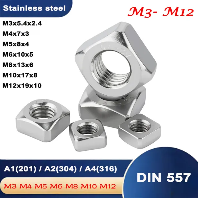 M3 M4 M5 M6 M8 M10 M12 Stainless Steel Square Nuts Chamfered Thick DIN ...