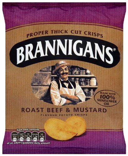 BRANNIGANS ROAST BEEF & Mustard Flavour Potato Crisps 40g (Pack of 18 ...
