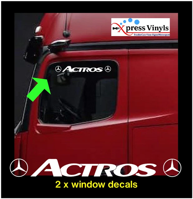 MERCEDES ACTROS WINDOW decals x 2. truck cab graphics stickers ANY ...