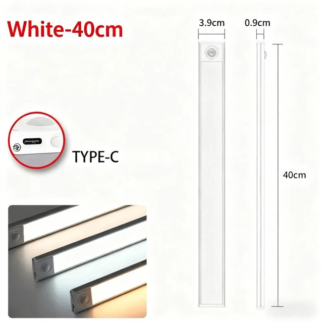 40CM LED MOTION Sensor Under Cabinet Closet Light Rechargeable Lamp ...