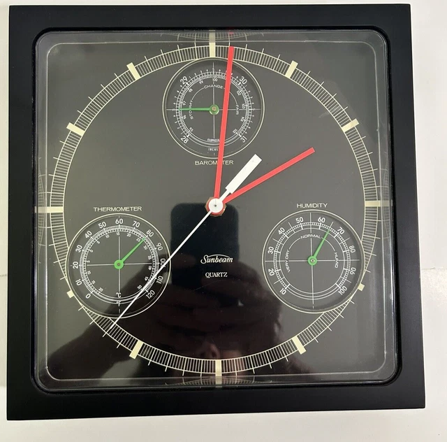 VINTAGE SUNBEAM ANALOG Clock Thermometer Barometer Humidity Weather ...