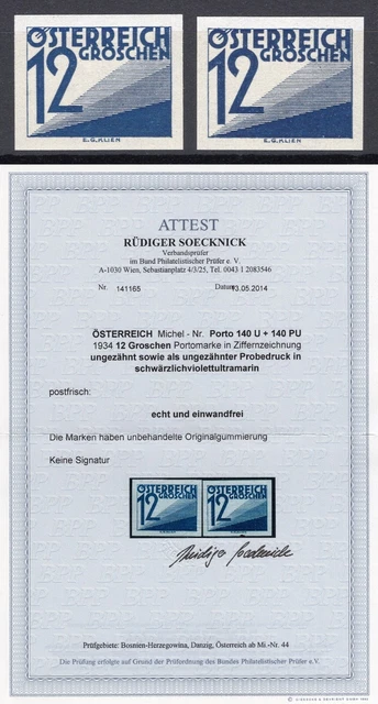 ÖSTERREICH PORTO 140U 140PU postfrisch geprüft Attest Soecknick BPP ...