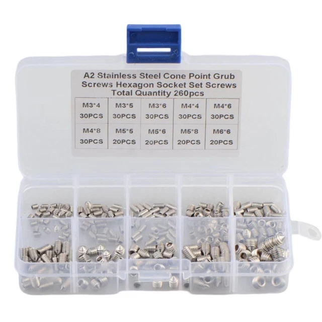 HEX SOCKET SCREW Kit 260pcs Tapered Ends Perfect for Home and Machinery ...