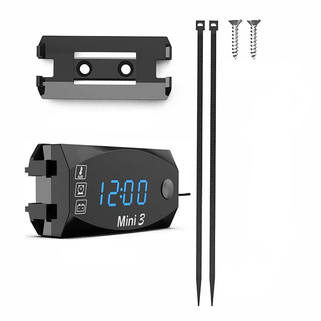 3-IN-1 MOTORCYCLE DIGITAL LED Clock Thermometer Voltage Voltmeter ...