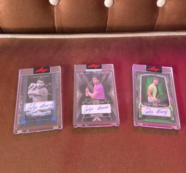 CARLOS ALCARAZ AUTHENTIC Signed Leaf Autograph Card Set (3) Ultra Rare ...