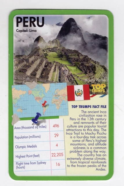 TOP TRUMPS CARD. Countries of the World Peru, Machu Picchu EUR 3,61 ...