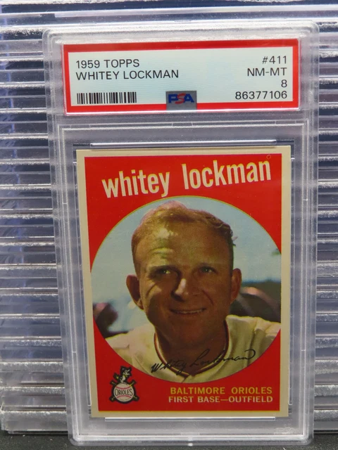 1959 TOPPS WHITEY Lockman carte de base #411 PSA 8 Orioles Topps Whitey ...