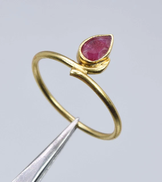 925 SOLID STERLING Silver 24CT Gold Overlay Cut Simulated Red Ruby Ring ...