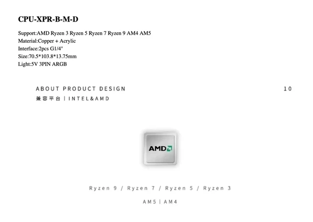 BYKSKI CPU-XPR-B-M-D, CPU Water Block for AMD Ryzen AM5/AM4, Water ...