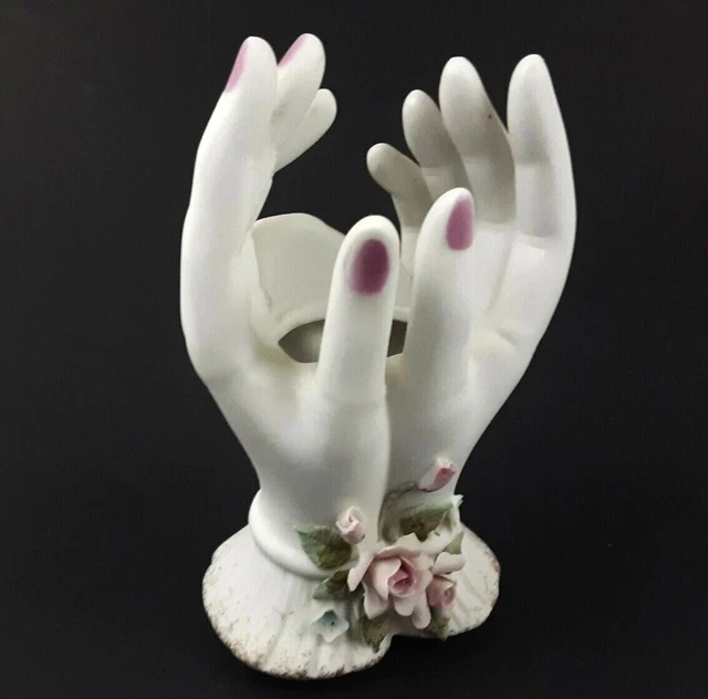 1950S LEFTON CHINA Hand Painted LADY HAND w Applied Flowers Shape Vase ...