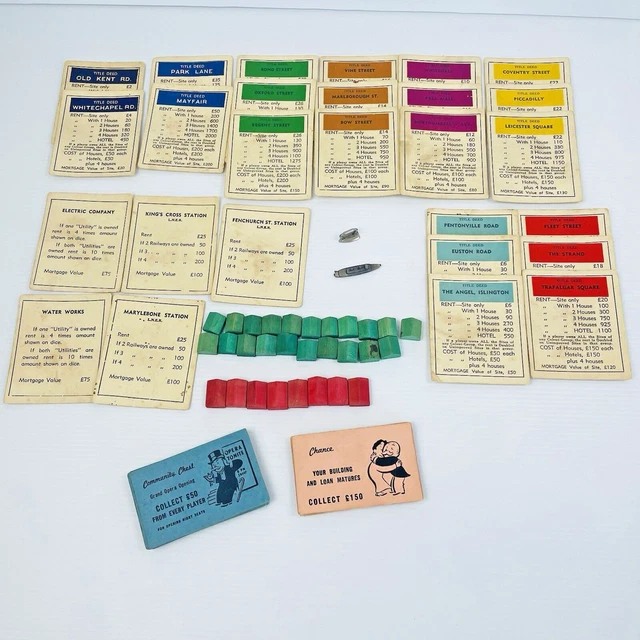 VINTAGE MONOPOLY 1930S-40S Replacement Pieces Wooden House Cards 2x ...