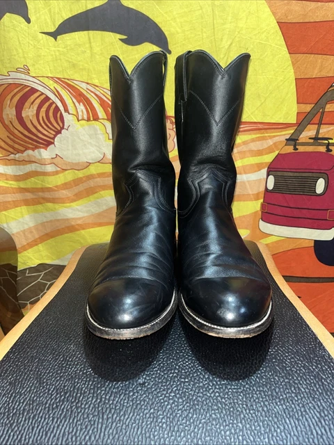 JUSTIN BLACK LEATHER Roper Cowboy Boots Mens Size 11D Western Style ...