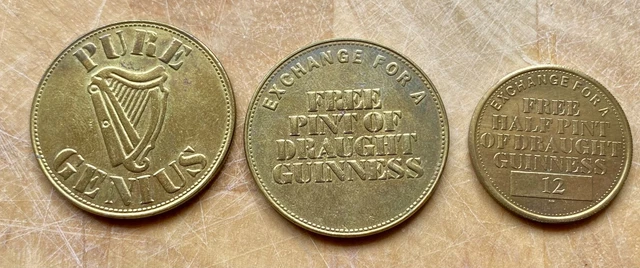 GUINNESS PURE GENIUS free pint and half pint Guinness brass tokens ...