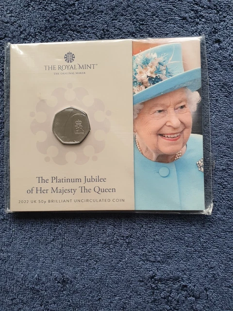 ROYAL MINT PLATINUM jubilee Queen Elizabeth 70 years 50p coin Pence ...
