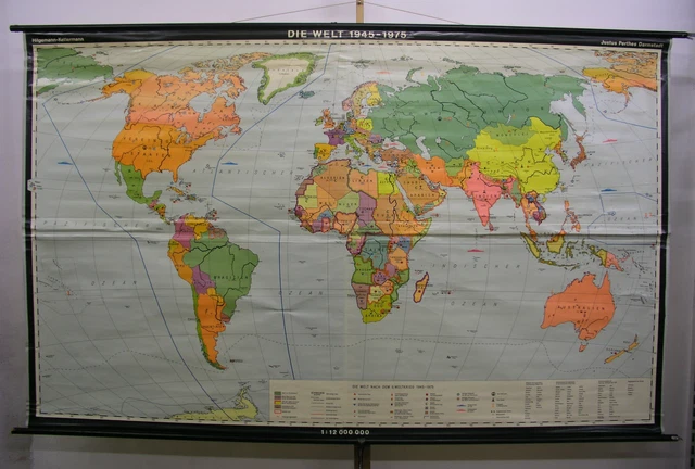 SCHOOL WALL MAP Beautiful Old World Map 1945-1975 269x166c Vintage 1975 ...