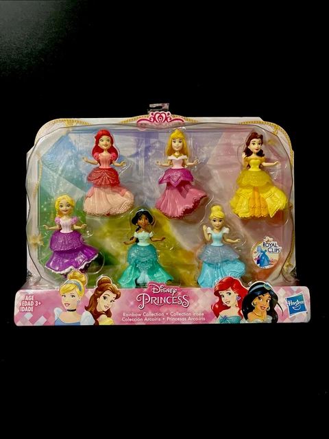 DISNEY PRINCESS ROYAL Clips Rainbow Collection Set of 6 Dolls & 6 ...