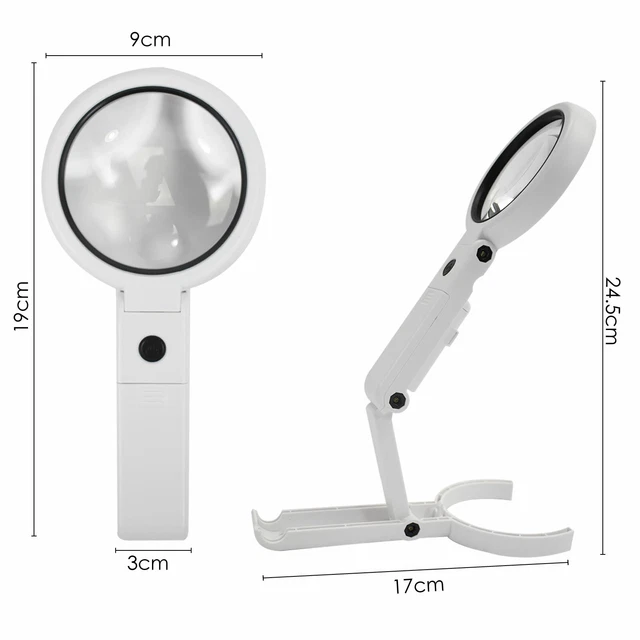 TRIXES 5X HANDHELD MAGNIFYING GLASS NEW Foldable Desktop Stand Light ...
