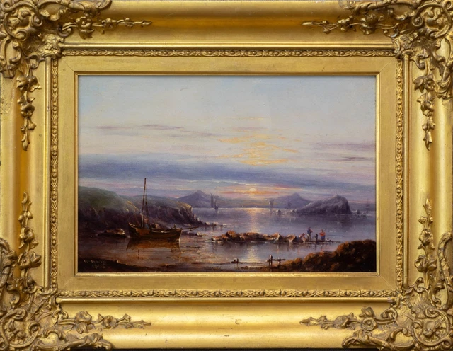MID-19THC COASTAL SUNSET Oil Painting, Signed W. Barry 1865 | Antique ...